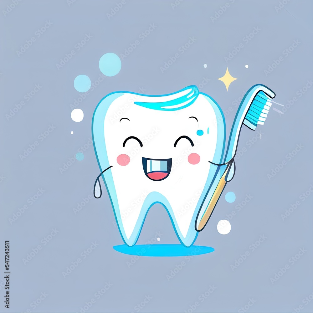 Happy White Tooth Cleaning with Brush 2d illustrated Illustration ...