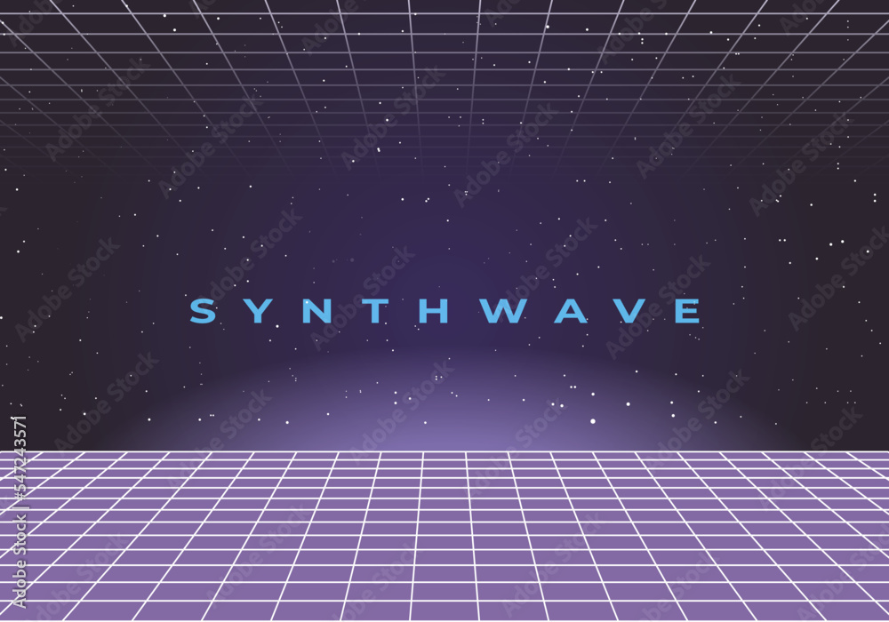 Vector futuristic synth retro wave illustration in 1980s posters style ...