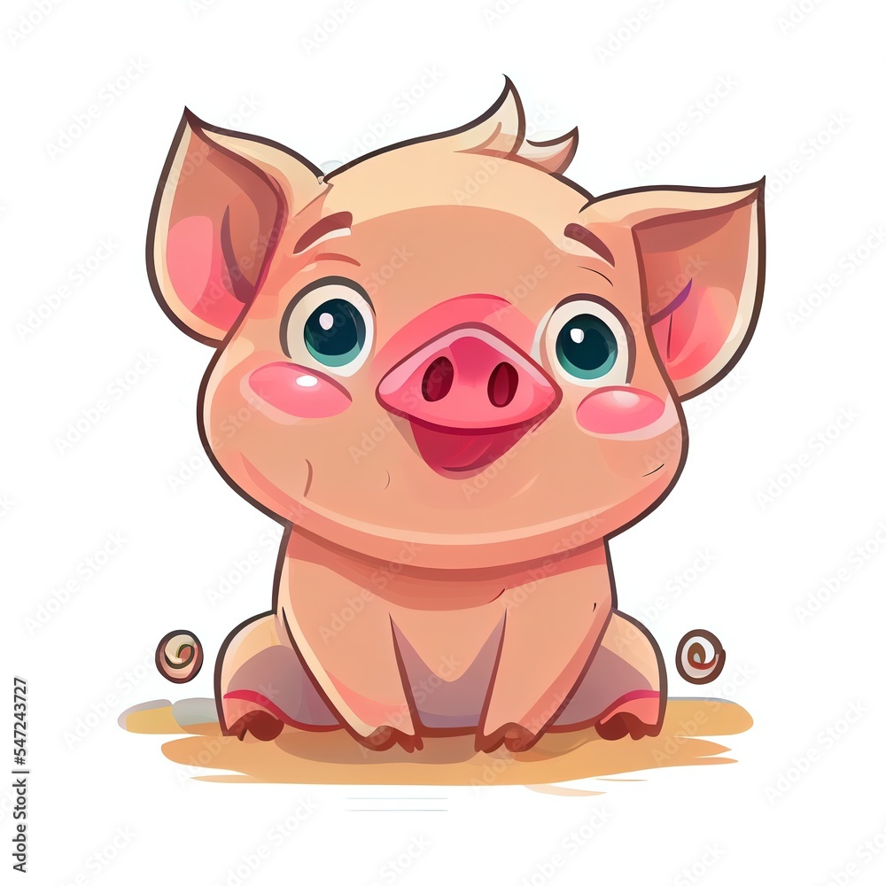 2d illustrated illustration of cute pig cartoon isolated on white ...
