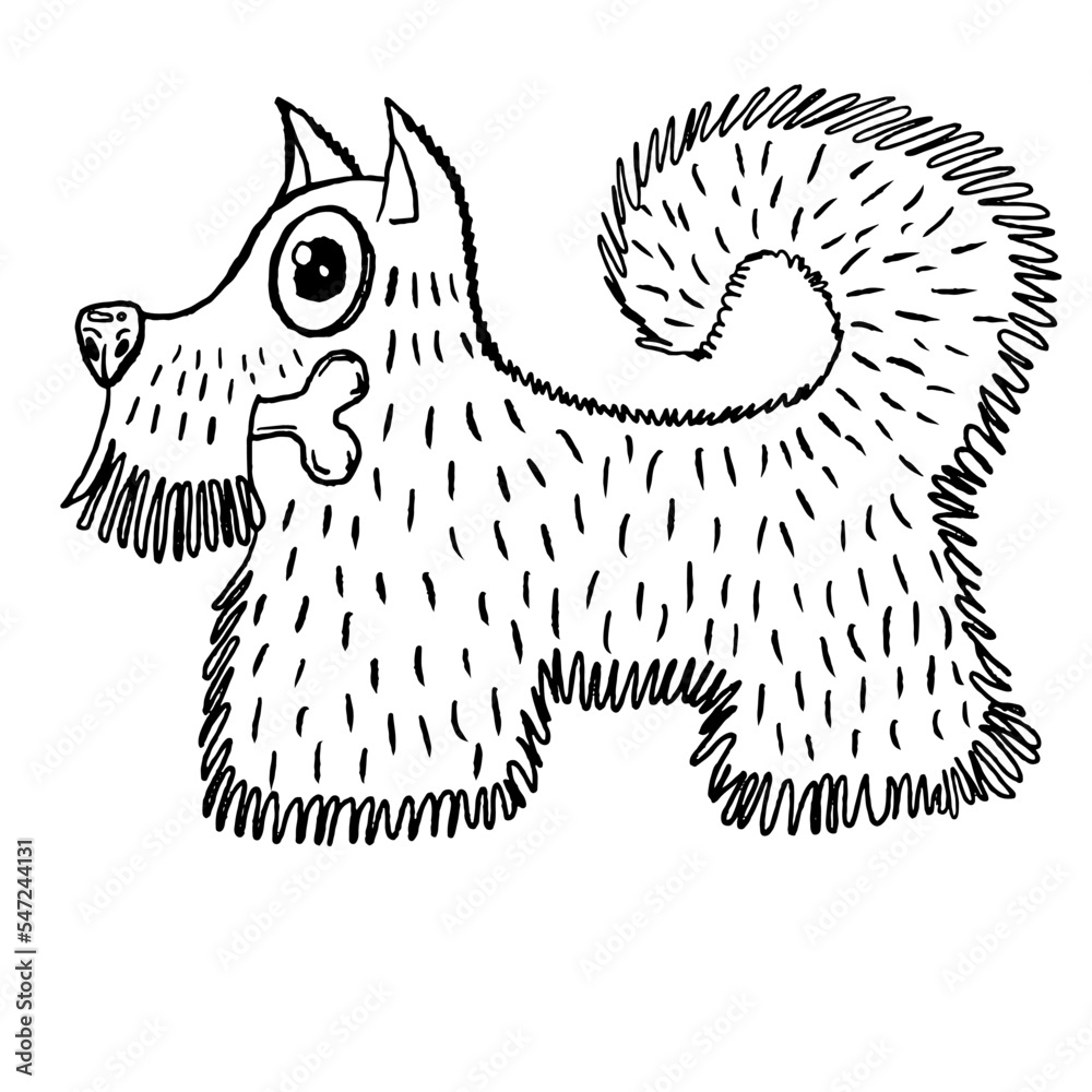Cute scottish terrier doodle dog. Line black and white funny puppy ...
