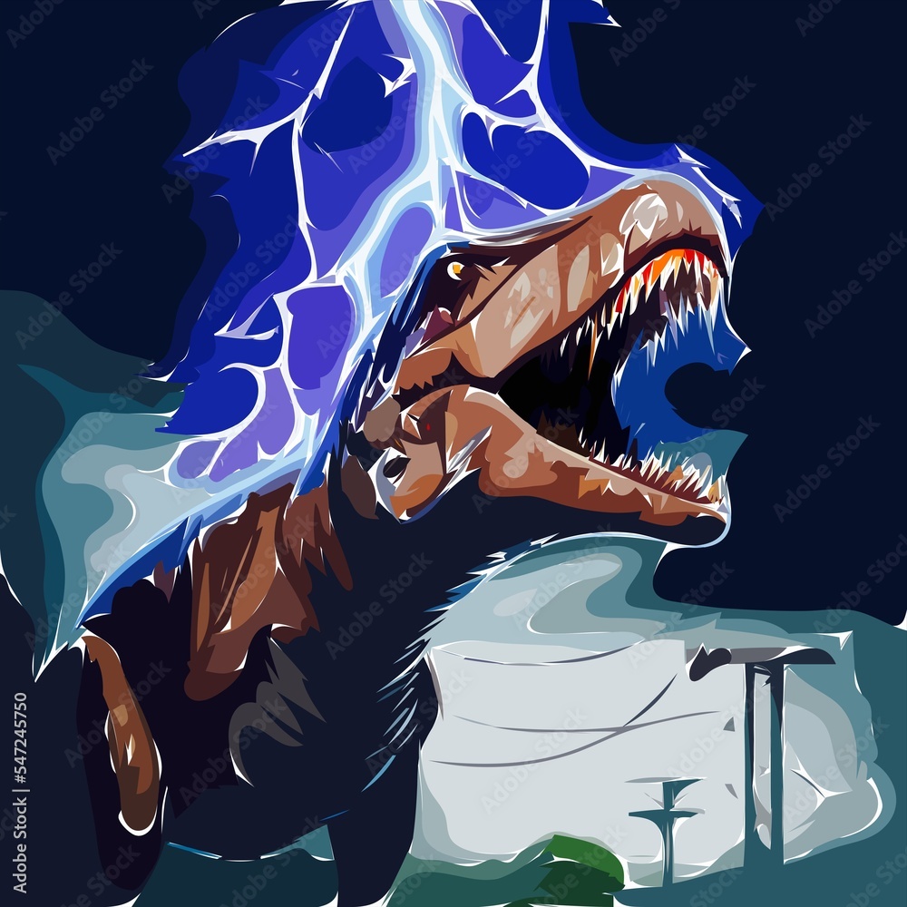 electricity breathing t-rex Concept Art Digital Illustrations Painting ...