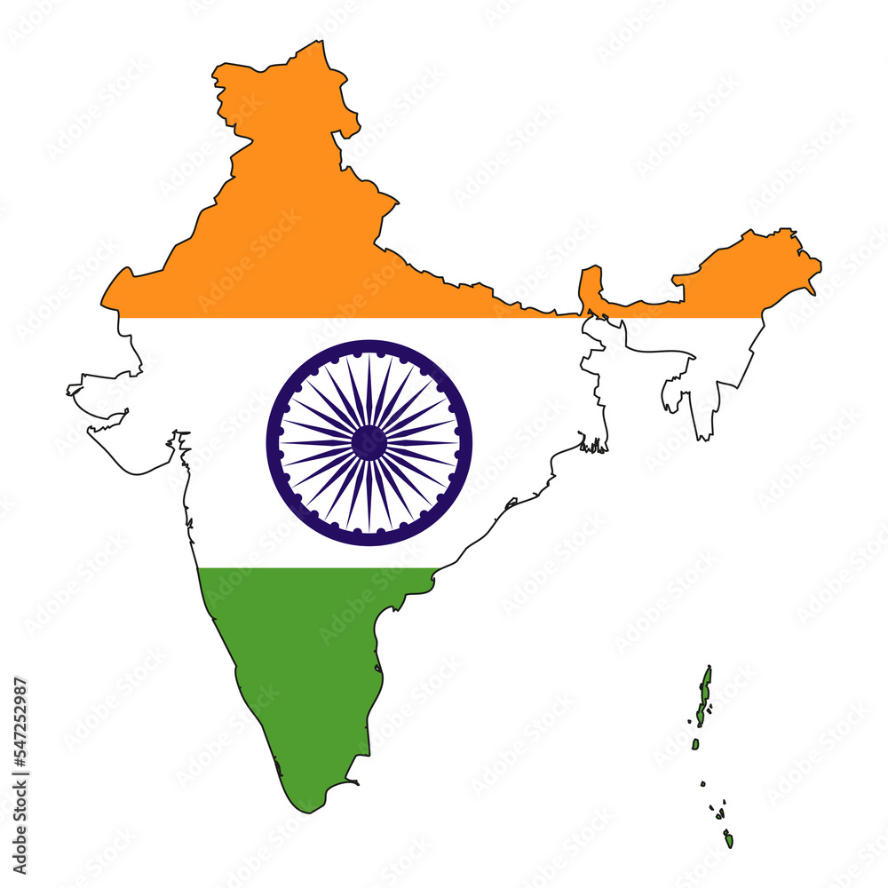 India map with flag - outline of a state with a national flag Stock ...