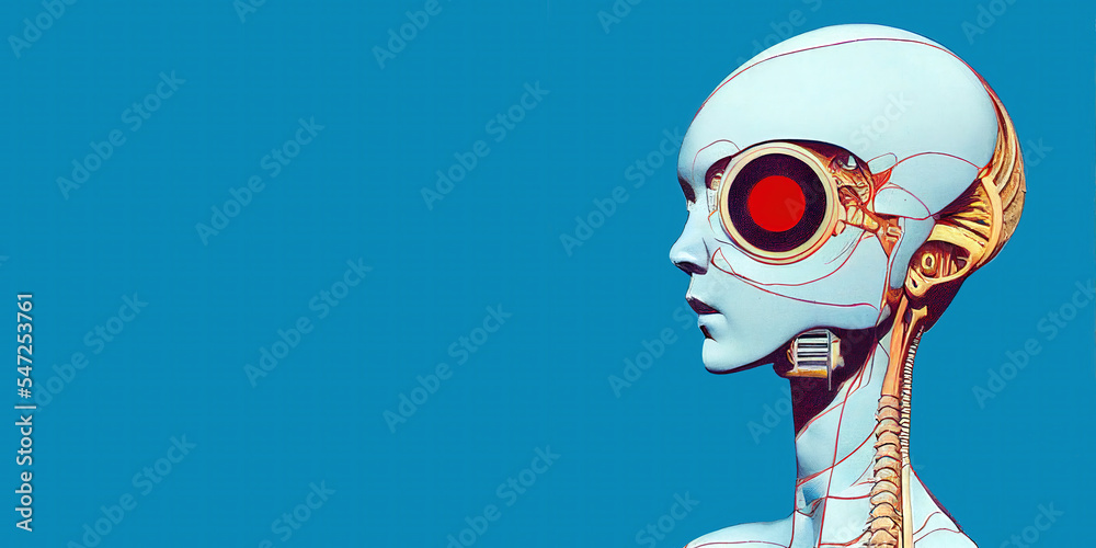 Android cyborg alien woman illustration, hybrid human machine, half ...