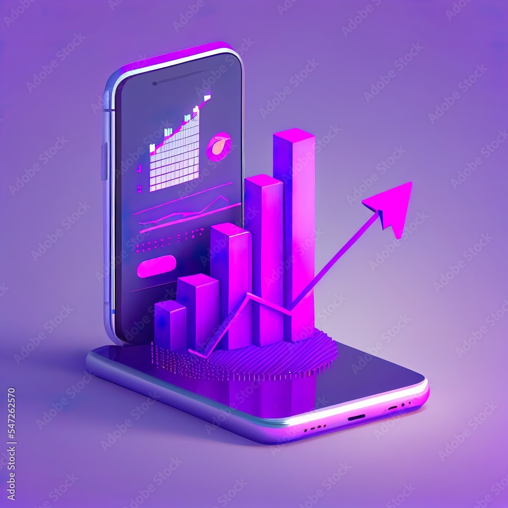 3D trading on smartphone isolated on purple background. Using funding ... 3D trading on smartphone isolated on purple background. Using funding ...