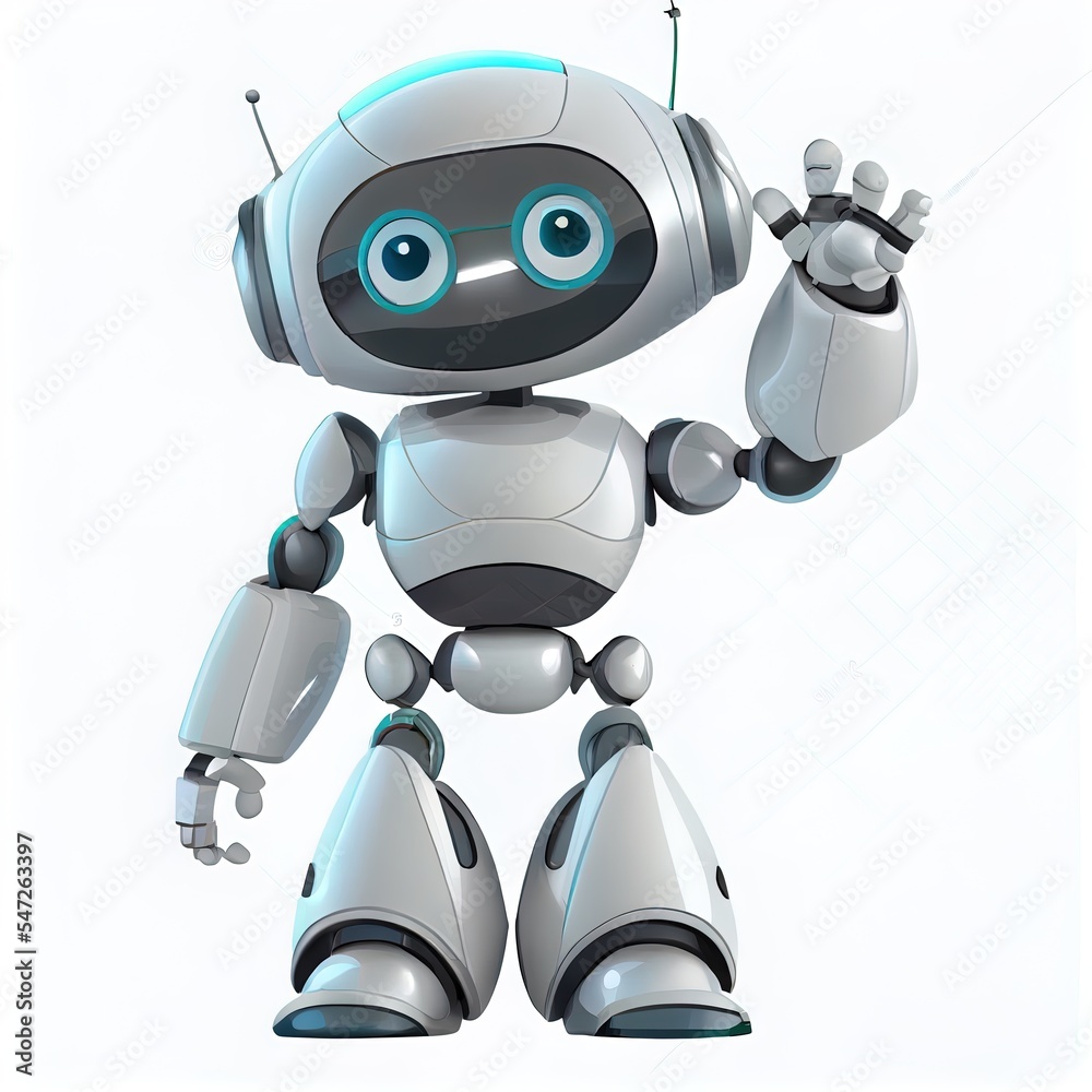 ภาพประกอบสต็อก Cute robot with hand up or hello gesture isolated over ...