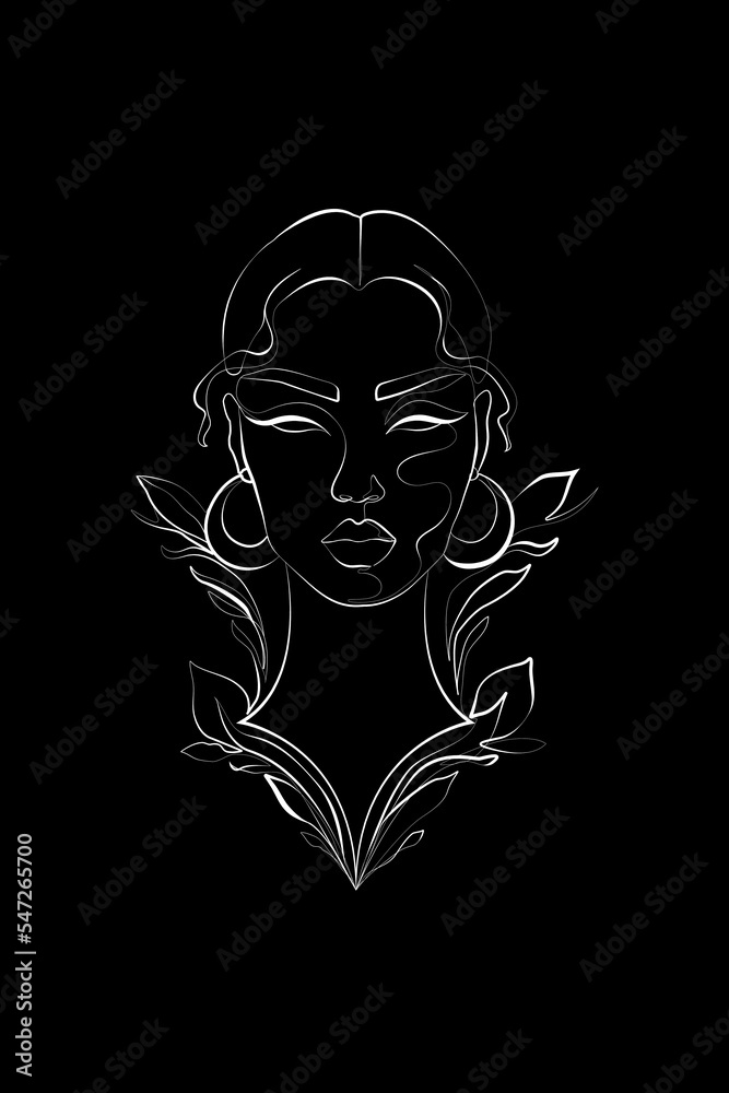 Line Drawing Woman Face Prints Bohemian Flowers Wall Art Decor