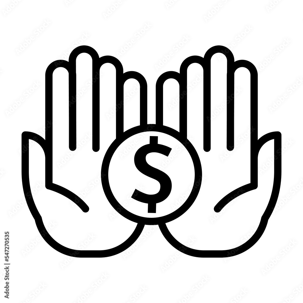 Money in hands symbol. Paying, giving dollar sign coin icon. Vector ...