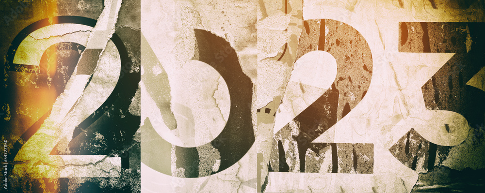 Collage of numbers ripped torn advertisement street posters grunge ...