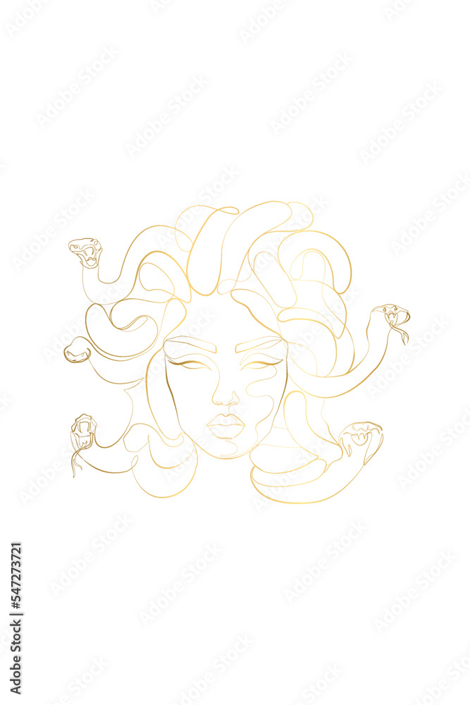 Medusa, Greek Mythology. Minimal one line female face, modern art for ...