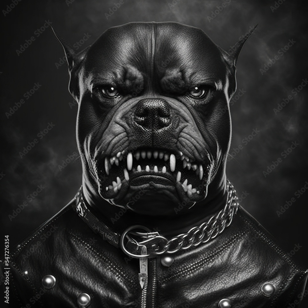 Black metal animal singer. Portrait photo of Bulldog heavy metal ...