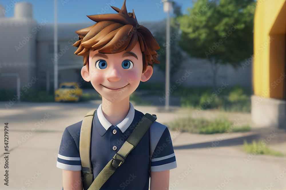 positive generic teen white boy character portrait with school uniform ...