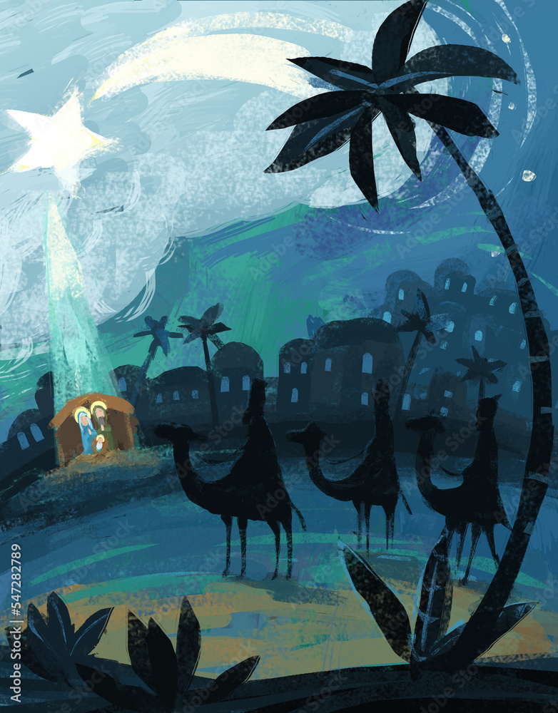 cartoon illustration of the holy family traditional scene Stock ...