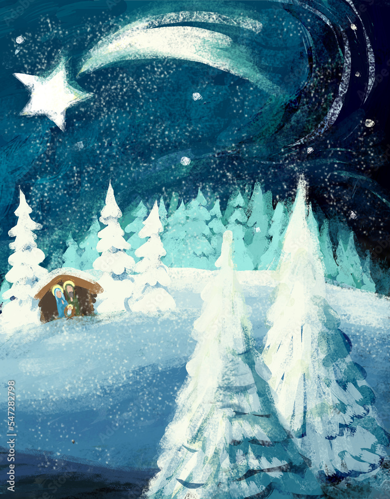 cartoon illustration of the holy family traditional scene Stock ...