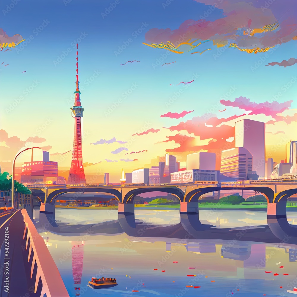 Panoramic Dawn view of Tokyo city. Famous Tokyo Skytree and Senso Ji ...