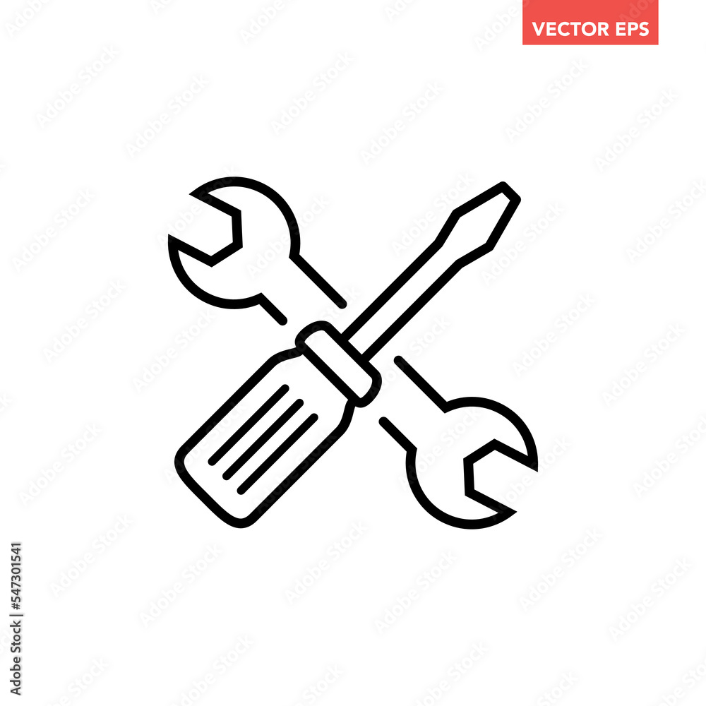 Black single maintenance icon, simple outline crossed tool flat design ...