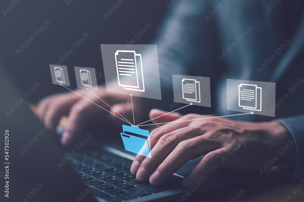 Folder document Management System DMS Open File folder with flying ...