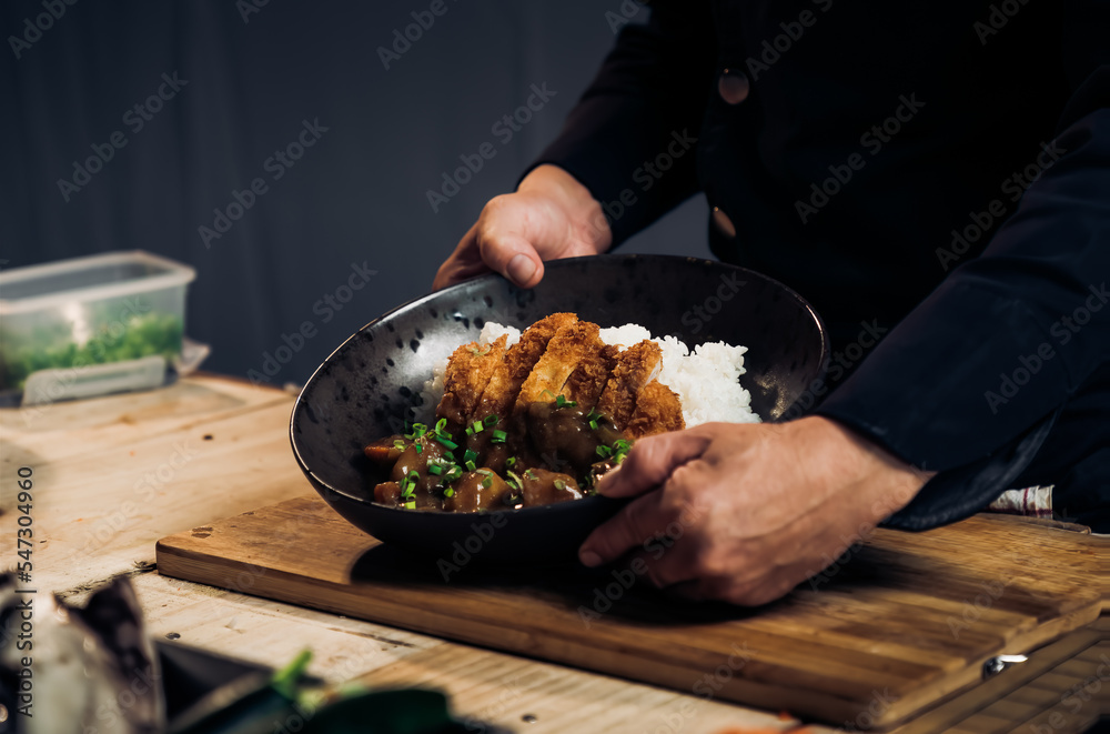 Japanese chicken katsu curry rice, deep fried breast chicken fillet ...