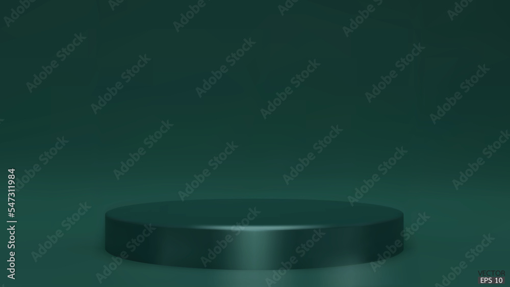Shiny dark green round pedestal on studio backdrops. Green Blank ...