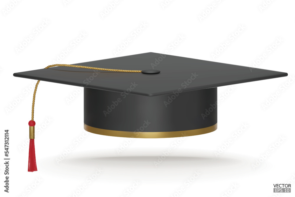 3D realistic Graduation university or college black cap isolated on ...