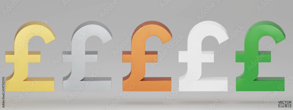3D renders British Pounds money symbols icon isolated on white ...