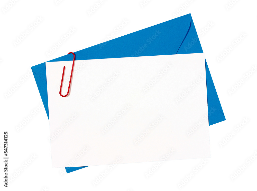 Blue envelope with blank message or invite card thank you note isolated ...