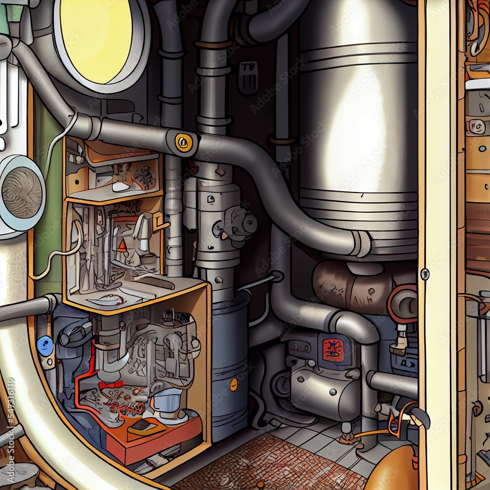 Inside of a natural gas combi boiler that is working Stock Illustration ...