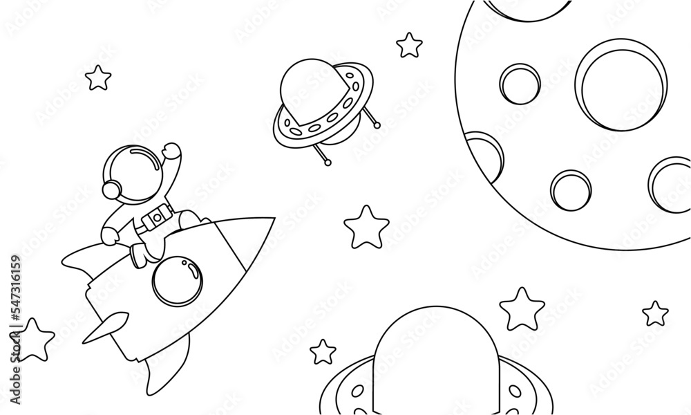 Cute astronaut on space coloring book illustration vector Stock Vector ...