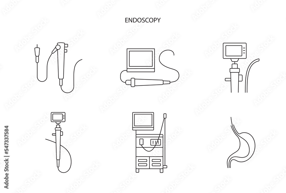Equipment for endoscopy line icons set in vector. Stock Vector | Adobe ...