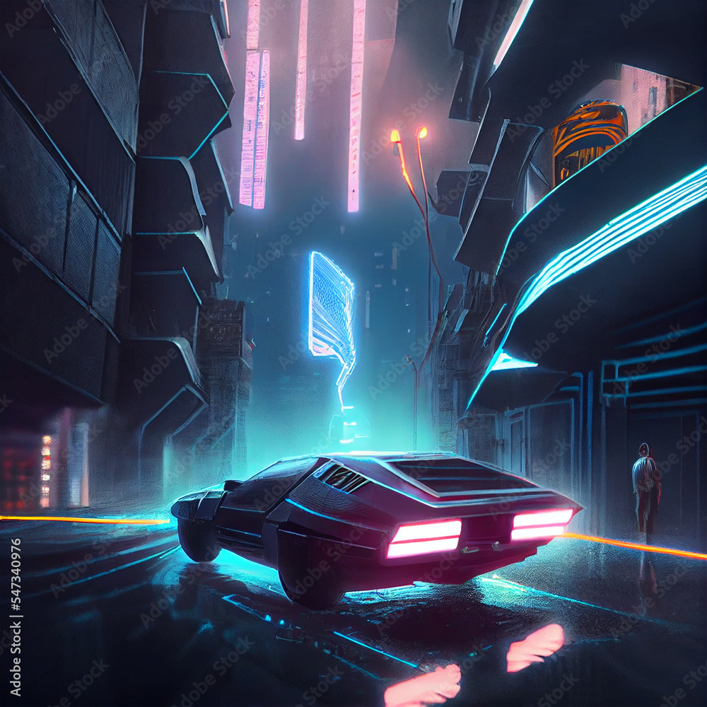 futuristic car on the night streets inside the metaverse Stock ...