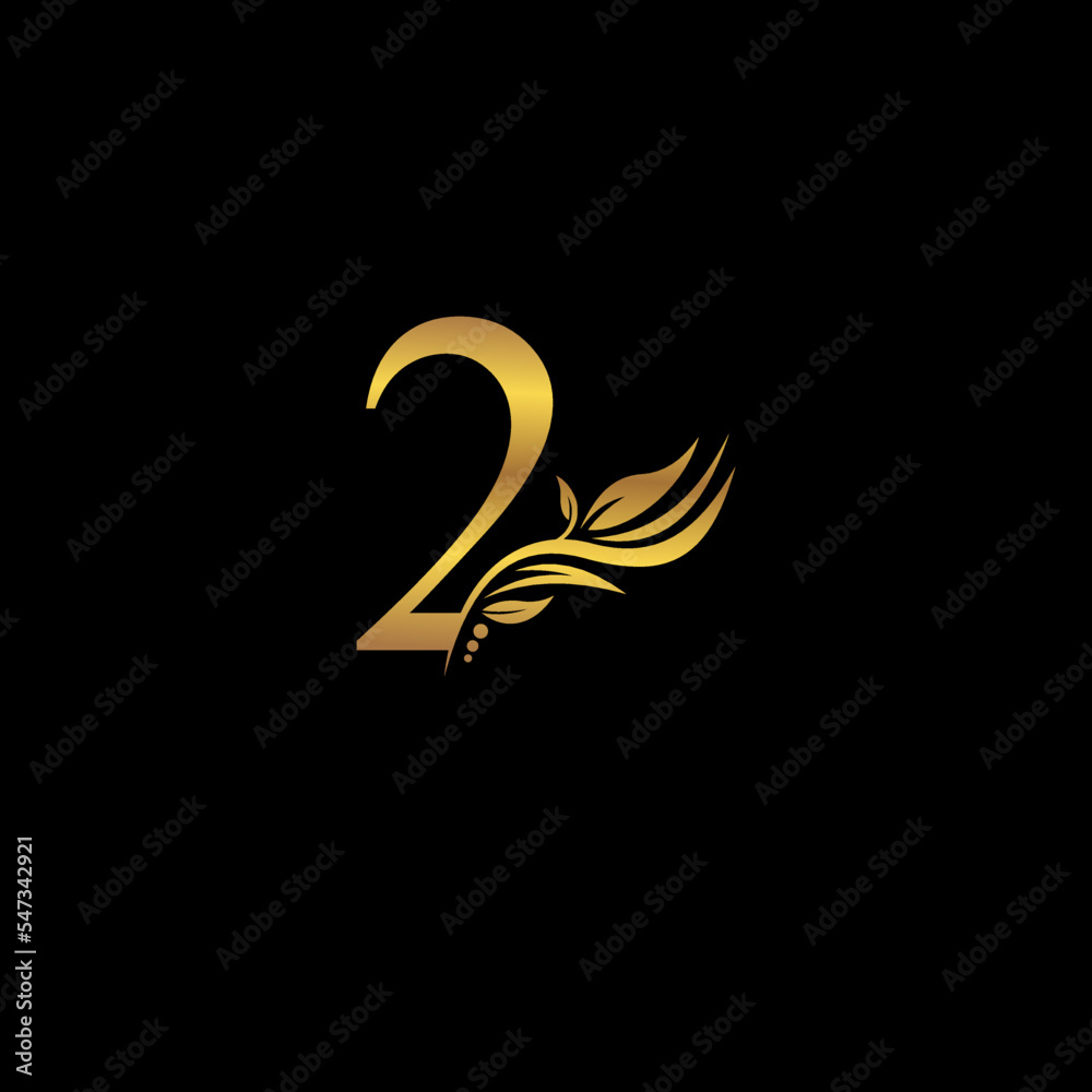 Gold number 2 logo vector design with leaf decoration. monogram number ...