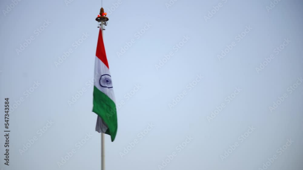 Indian tri color with saffron green white and ashoka chakra waving in ...