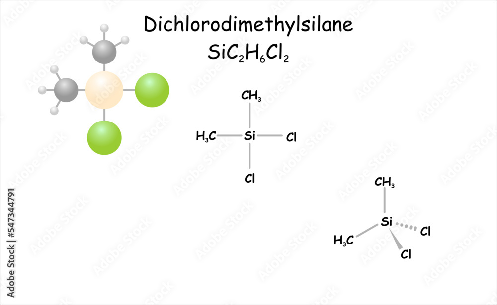 Stylized molecule model/structural formula of dichloromethylsilane. 素材庫 ...