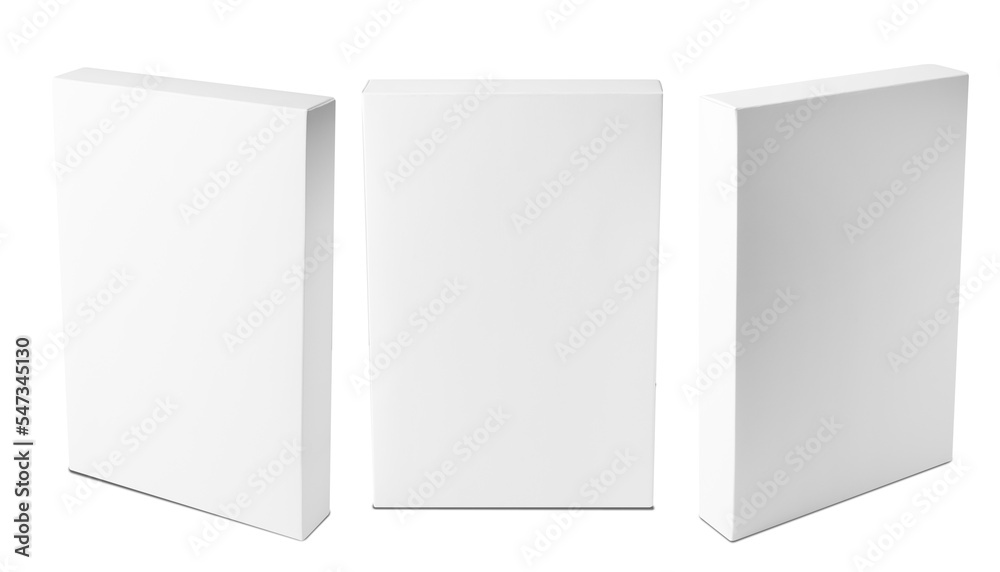 Set of White box mockup isolated on white background with clipping path ...