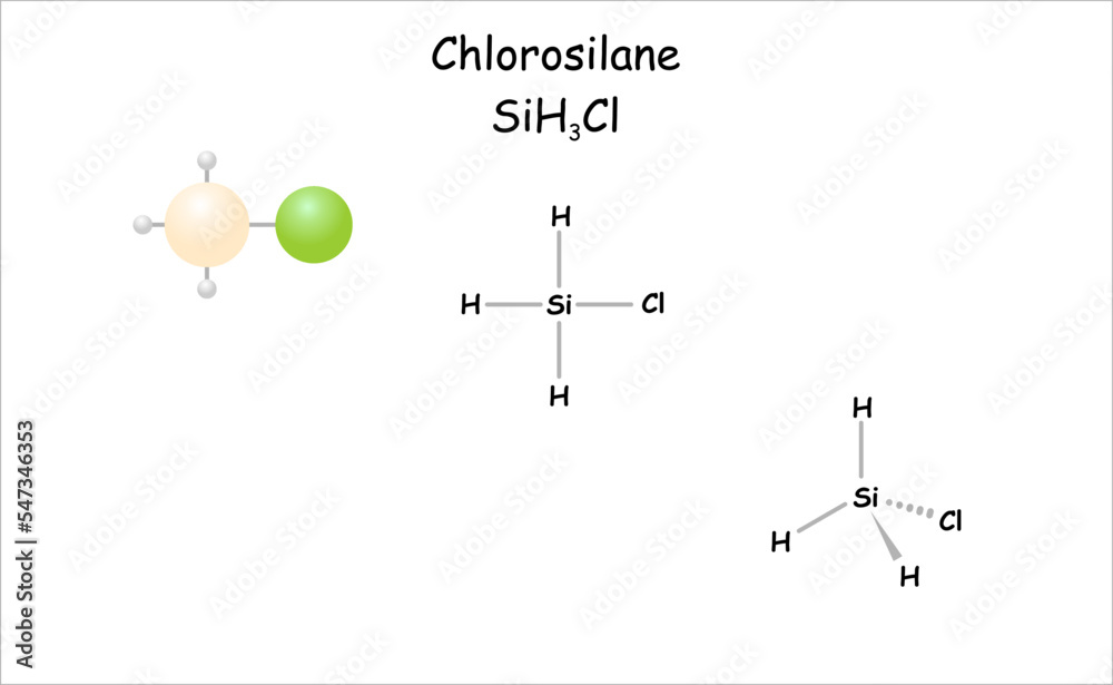 Stylized molecule model/structural formula of chlorosilane Stock Vector ...