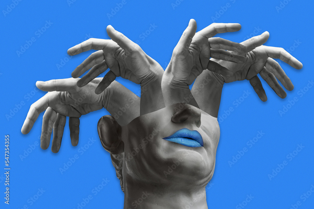 Collage with human face of antique sculpture in dadaism style ...