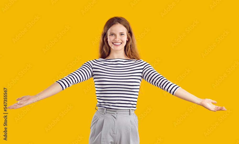 Portrait of a happy, glad, cheerful, positive, friendly woman with a ...