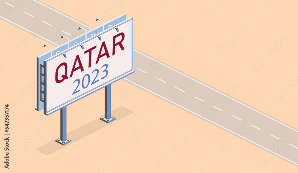 Advertising mock-up. Isometric street billboard. Qatar 2023. Outline ...