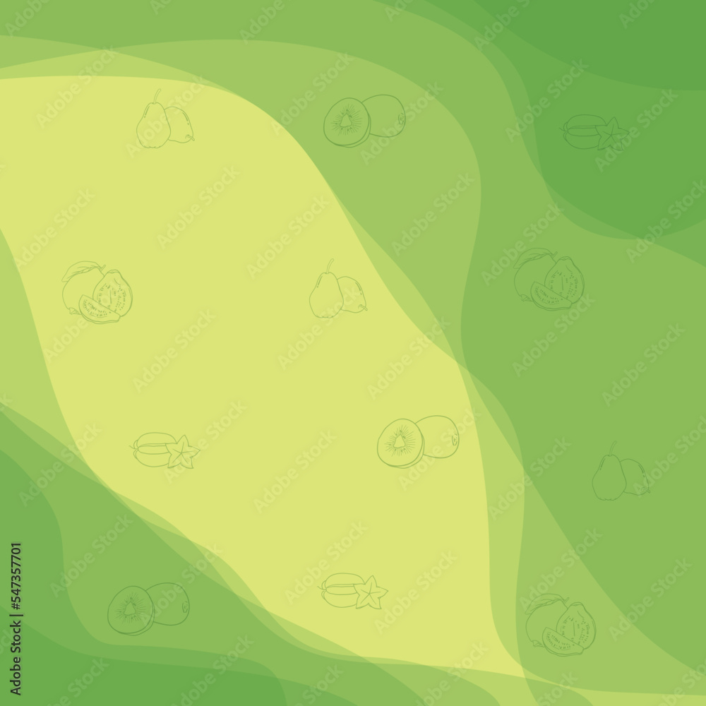 Green background design with transparent line art of fruits design ...