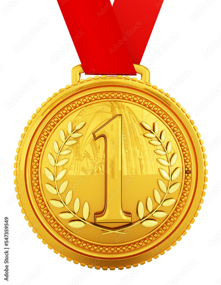 Gold medal with number one on transparent background. Stock ...