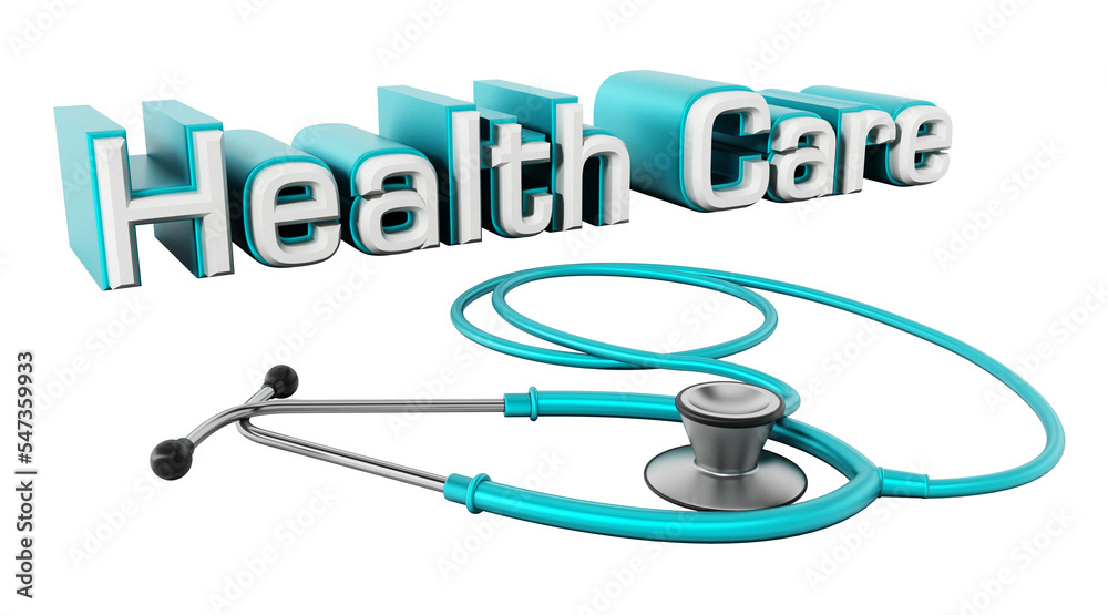 Healthcare text and stethoscope on transparent background.. 3D ...