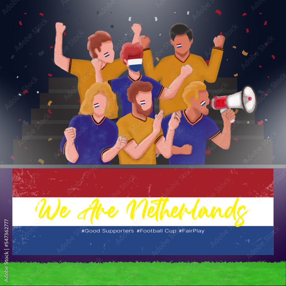 Group of netherlands football supporters fans are cheering and support ...