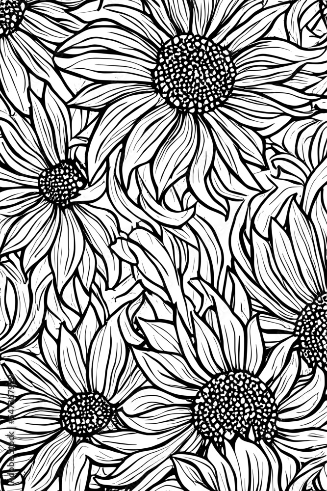 Sunflower coloring page for kids and adults Stock Vector | Adobe Stock