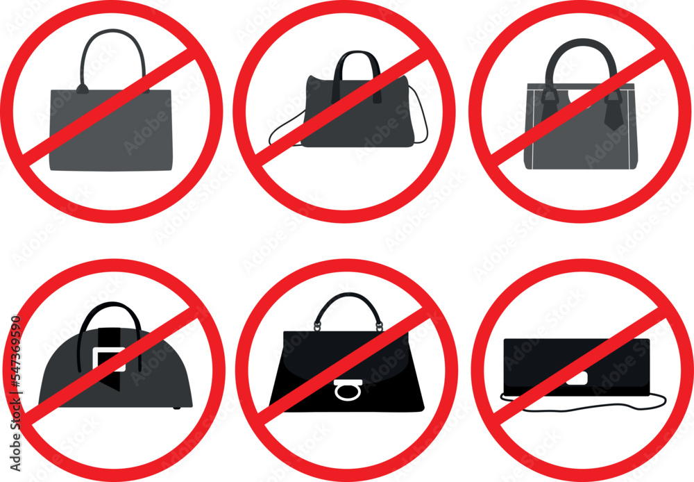 Prohibition sign. Vector illustration of a ban for bags. Set of crossed ...