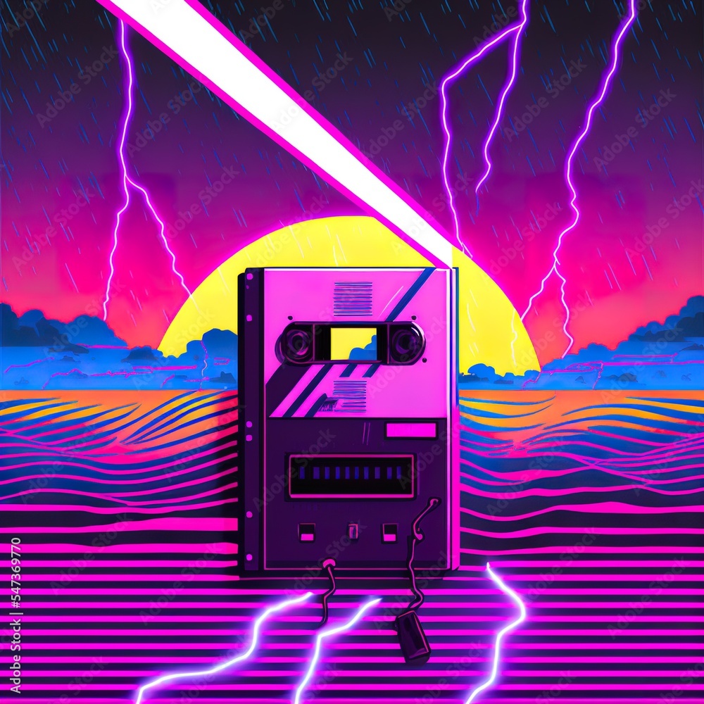 Synthwave VHS cassette illustration in 80s style Stock-Illustration ...
