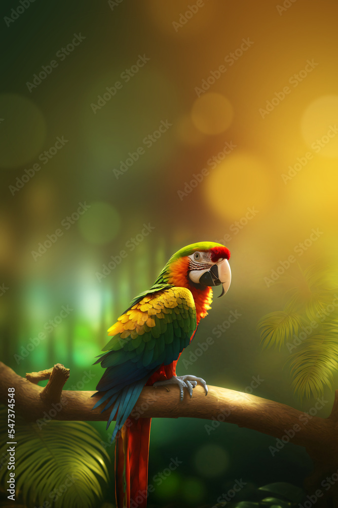 exotic parrot on a branch, colorful macaw, ara in the jungle, tropical ...
