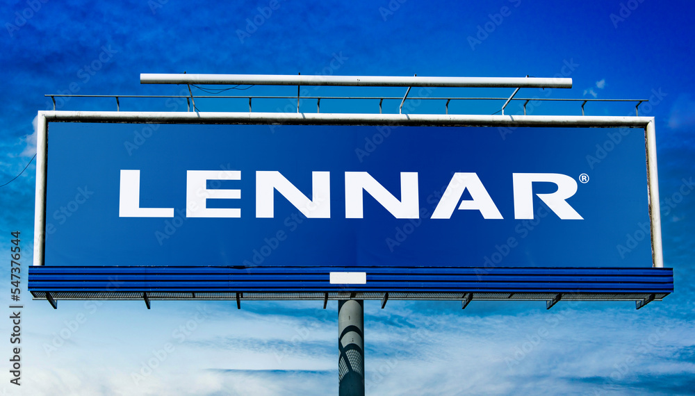 Advertisement billboard displaying logo of Lennar Corporation Stock ...