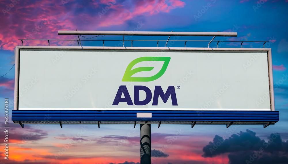 Advertisement billboard displaying logo of ADM Stock Photo | Adobe Stock