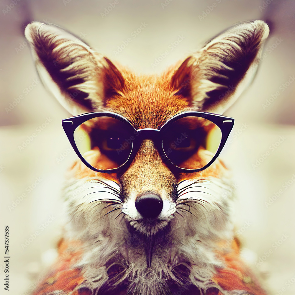 Portrait of a fox wearing glasses as animal illustration Stock ...