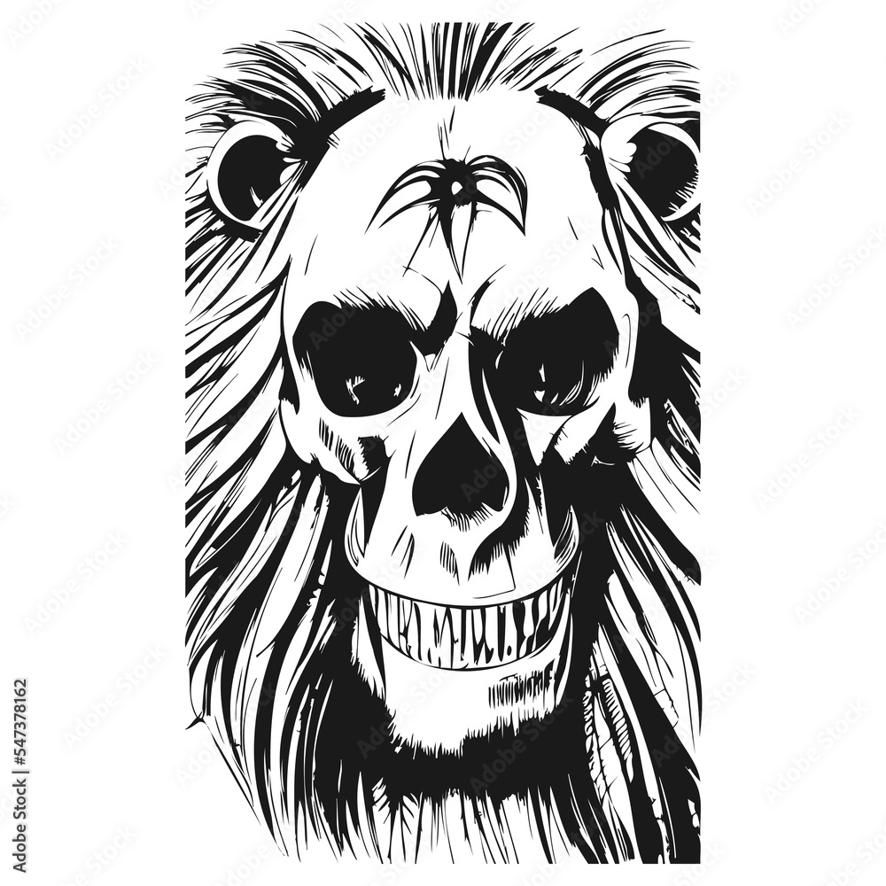 lion skull drawing hand drawn vector clip art black and white Stock ...