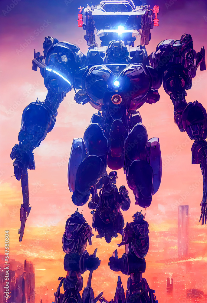 Giant fighting robot.Anime style Stock Illustration | Adobe Stock